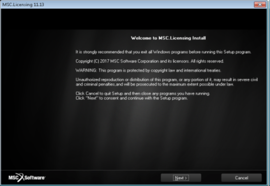 Installation steps of MSC Licensing 11.13 on Windows